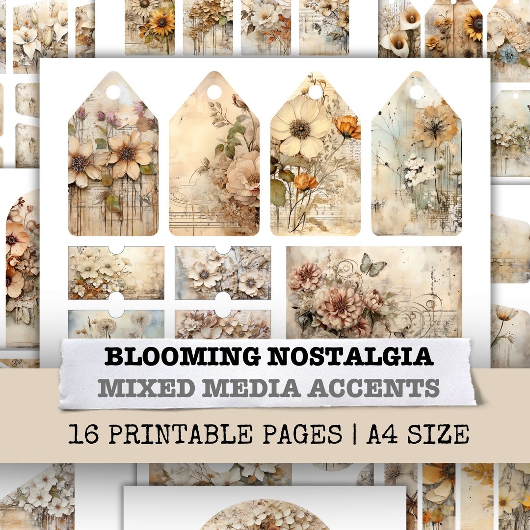 Blooming Nostalgia Flower Ephemera Junk Journal Kit Background Paper ...