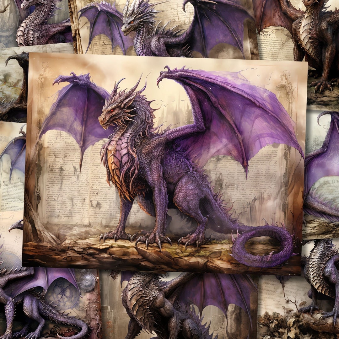 Purple Dragon Paper Junk Journal Kit Magical Dragon Scrapbook Paper ...