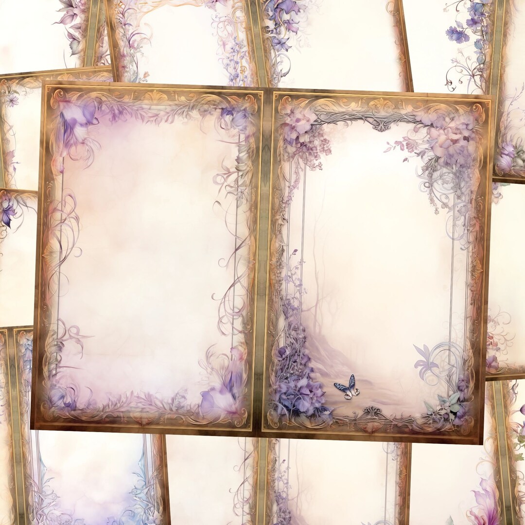 Fantasy Junk Journal Pages Purple Gold Frame Journaling Paper ...