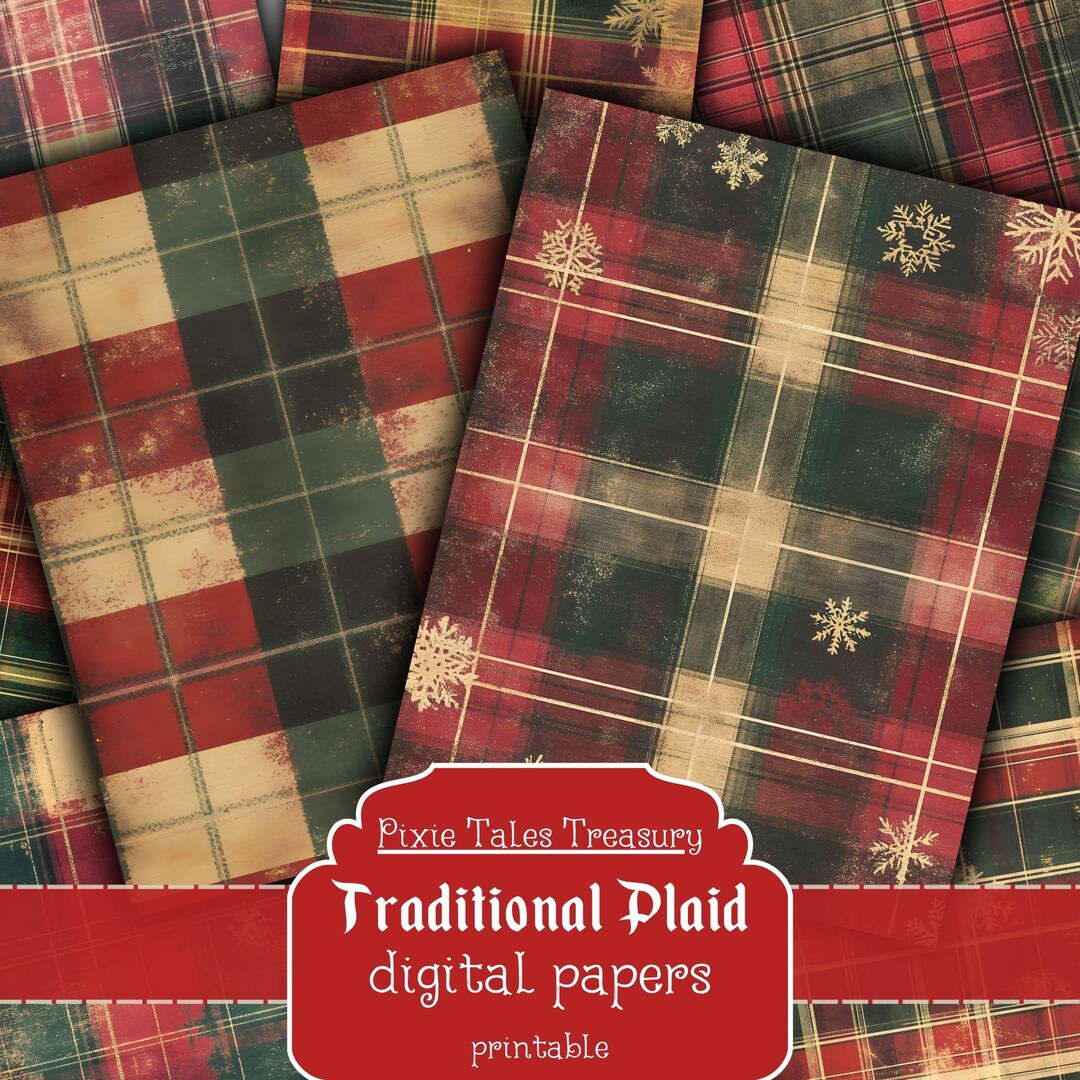 Vintage Christmas Plaid Digital Paper, Junk Journal Background, Holiday ...