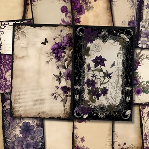 Dark Witchy Floral Junk Journal Pages Vintage Goth Purple Fantasy ...