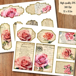 Roses Trifold Folio Junkjournal Kit Vintage DIY Mini Folio Junk Journal Kit Digital Folding ...