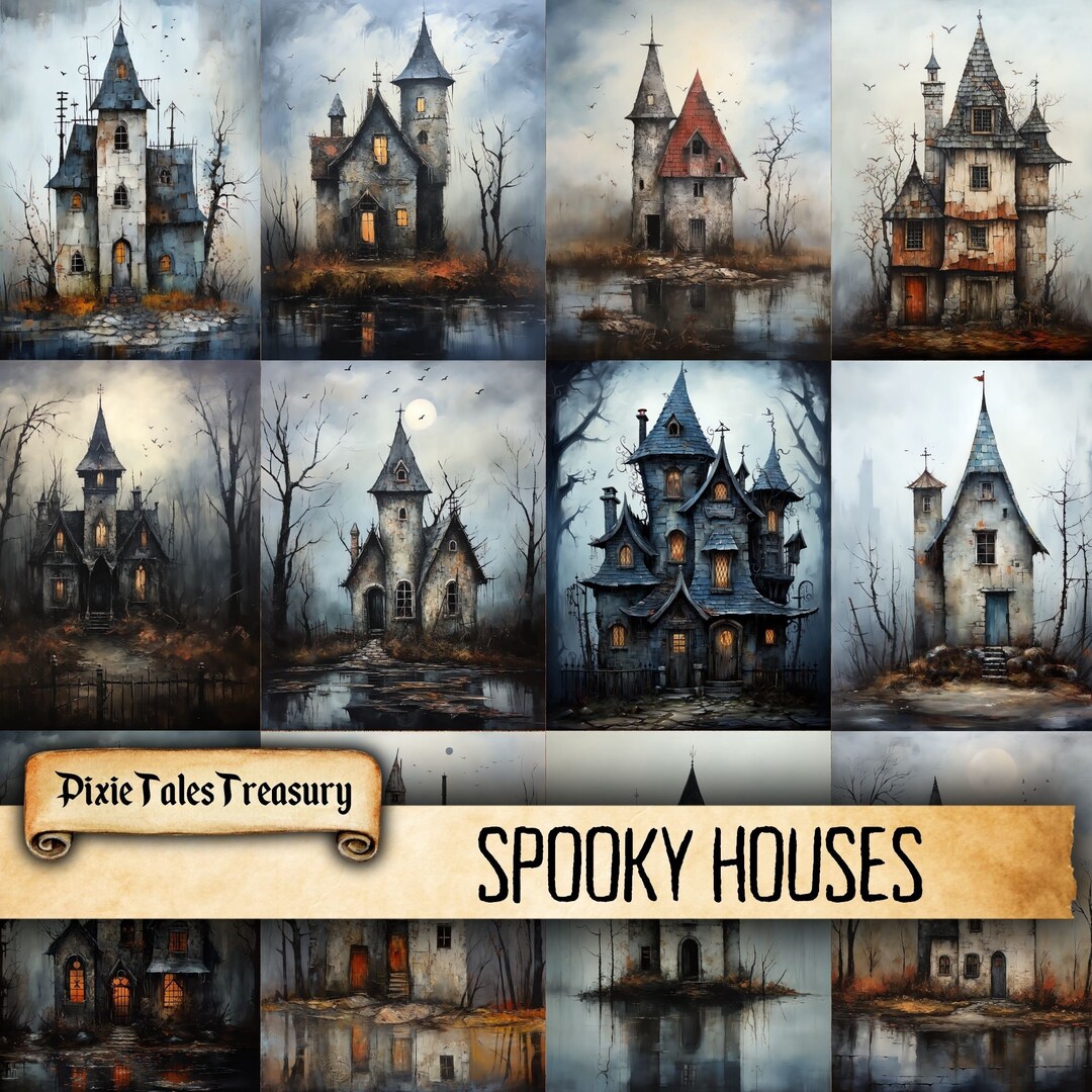 Spooky Haunted Houses Junk Journal Pages Dark Moody Castle Mansion ...