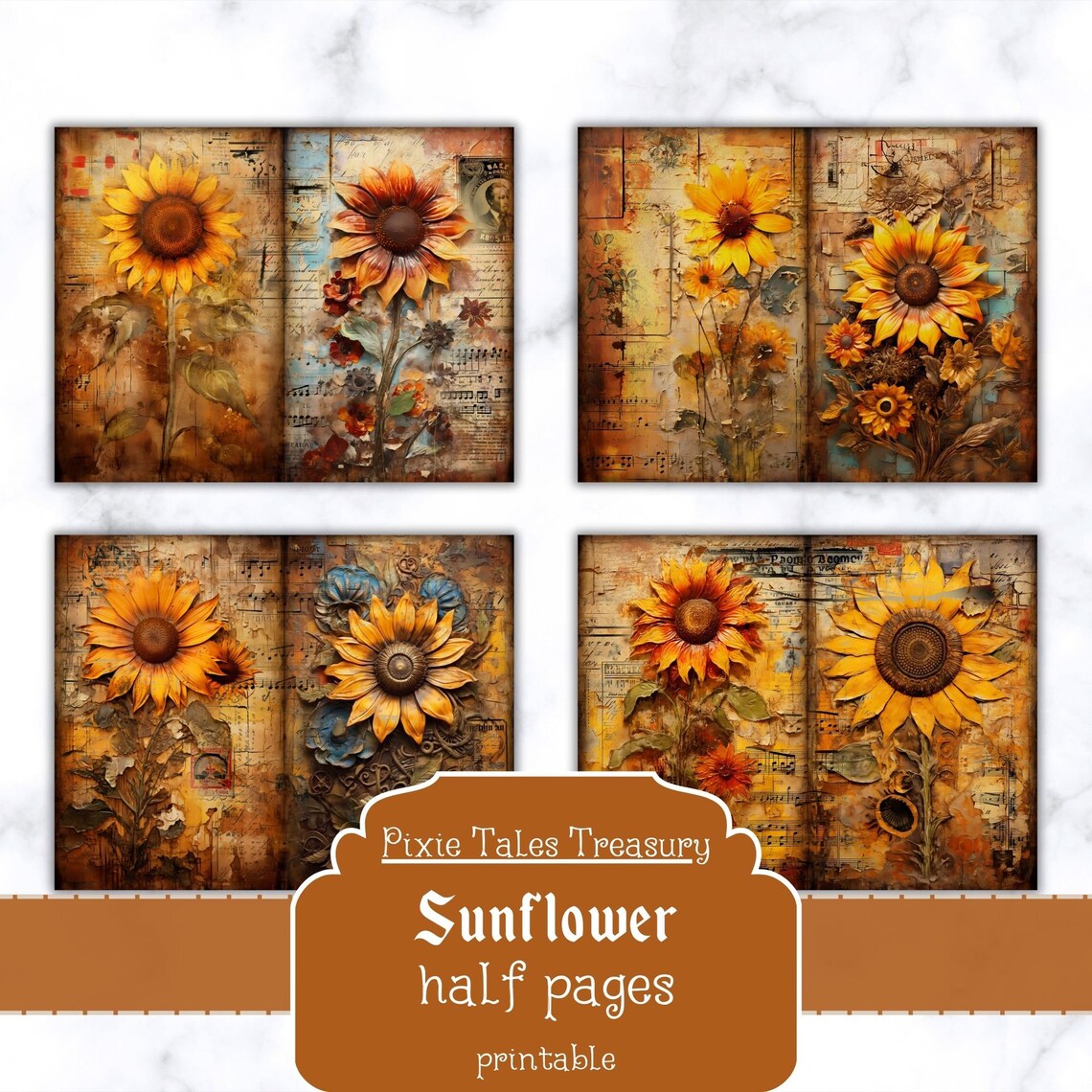 Sunflower Vintage Junk Journal Kit Summer Journal Papers Half - Etsy