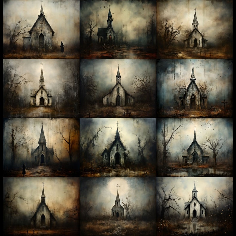 Haunted Chapel Background Junk Journal Kit Halloween Goth Gothic Dark ...