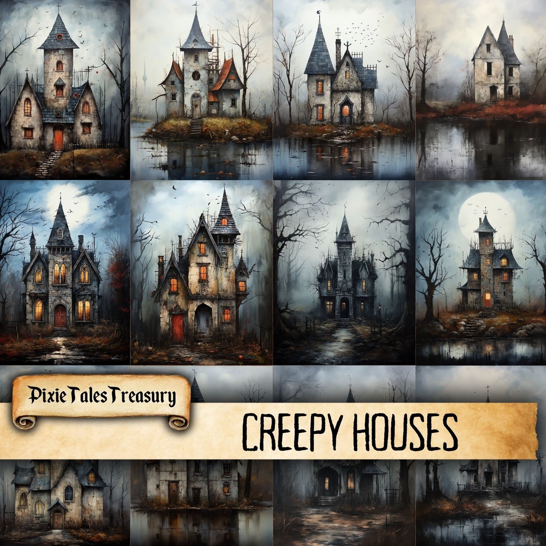Creepy Haunted Houses Junk Journal Pages Dark Moody Castle Mansion ...