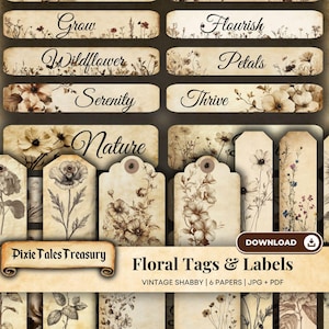 Vintage Floral Tags and Labels, Printable Junk Journal Ephemera ...