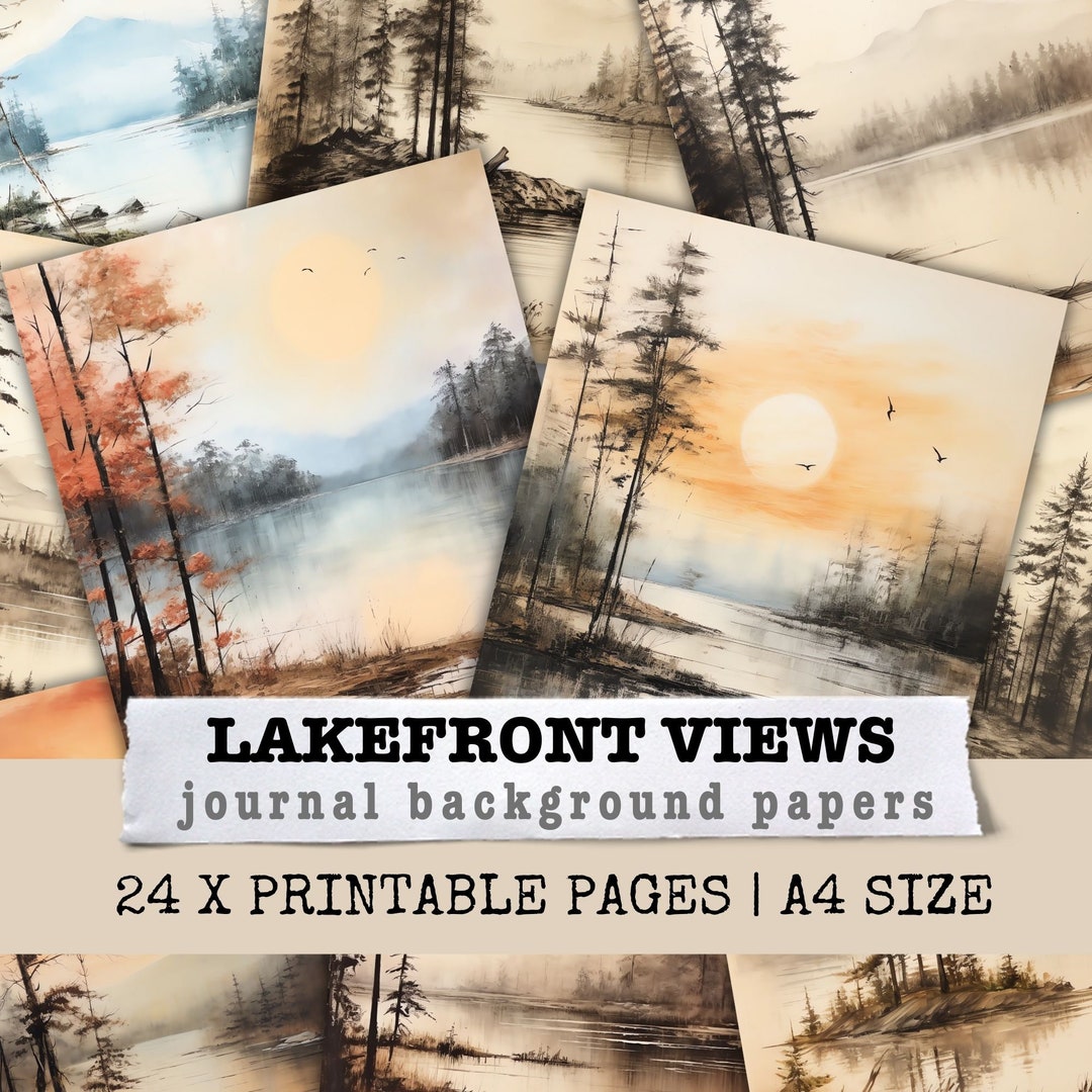 Lakefront Views Junk Journal Kit Collage Sheet Forest Scenery Fall ...