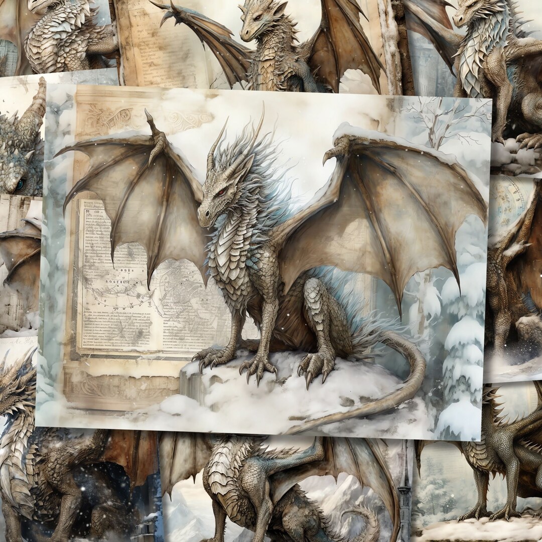 Snow Dragon Sheet Paper Junk Journal Kit White Ice Dragon Scrapbook ...