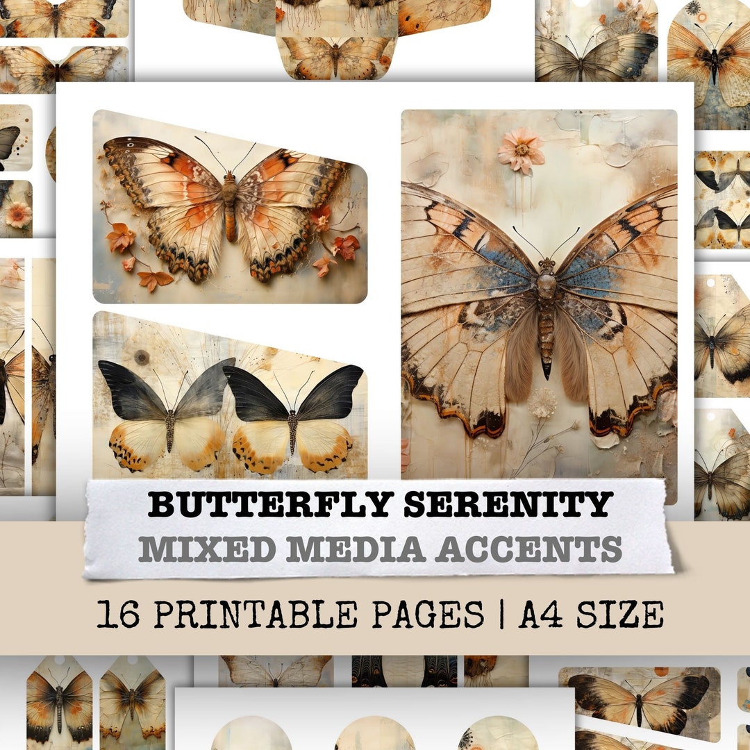 Butterfly Serenity Moth Nature Ephemera Junk Journal Kit Paper Mixed ...
