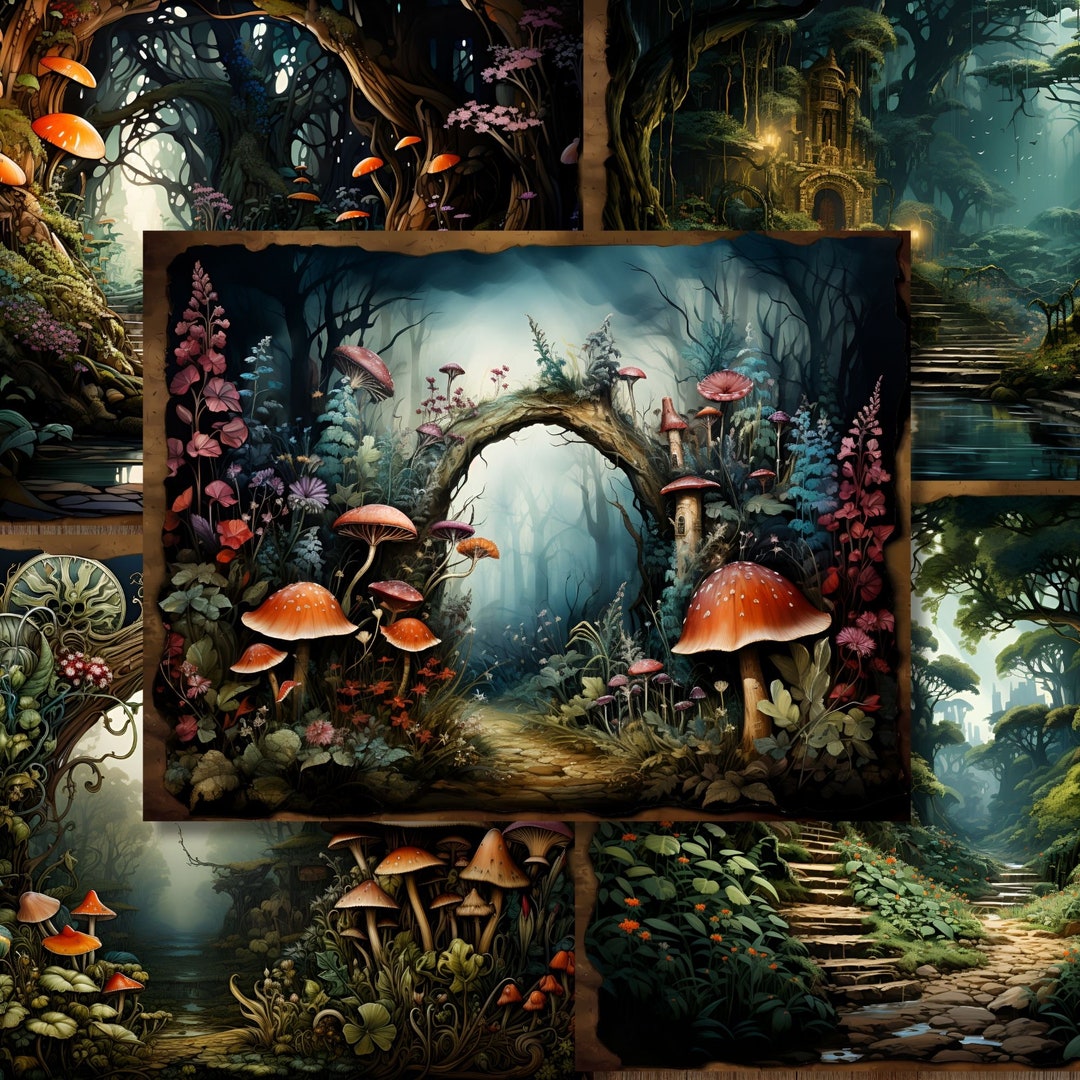 Enchanted Magical Forest Landscape Junk Journal Kit Pages Fantasy ...