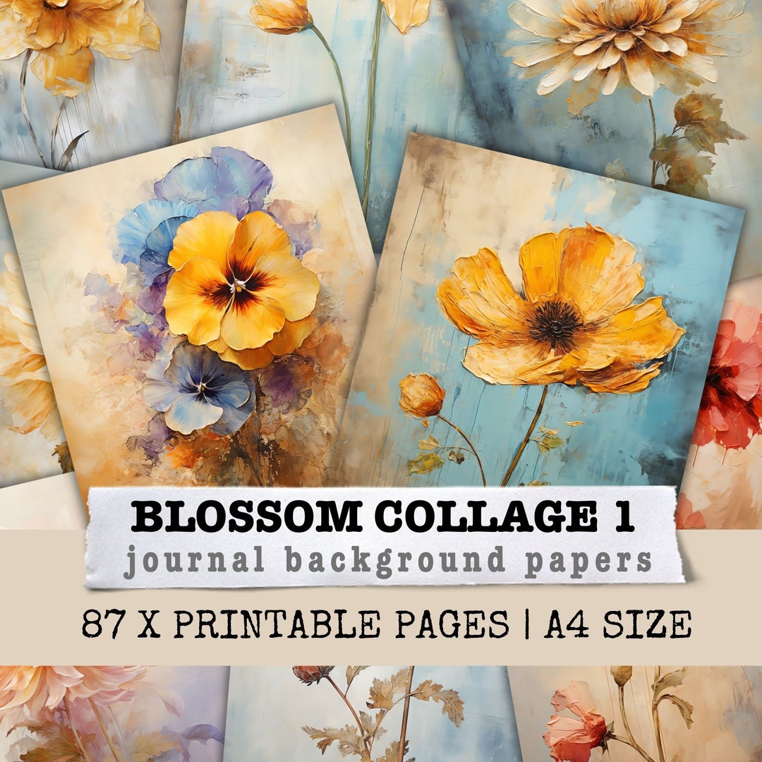 Blossom Collage Junk Journal Kit Flower Collage Sheet Background Paper ...