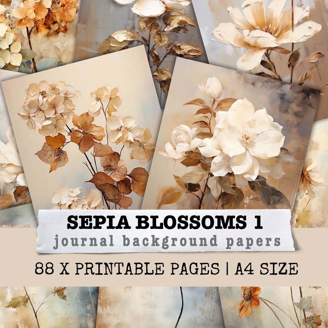 Sepia Blossoms Junk Journal Kit Flower Collage Sheet Background Paper ...