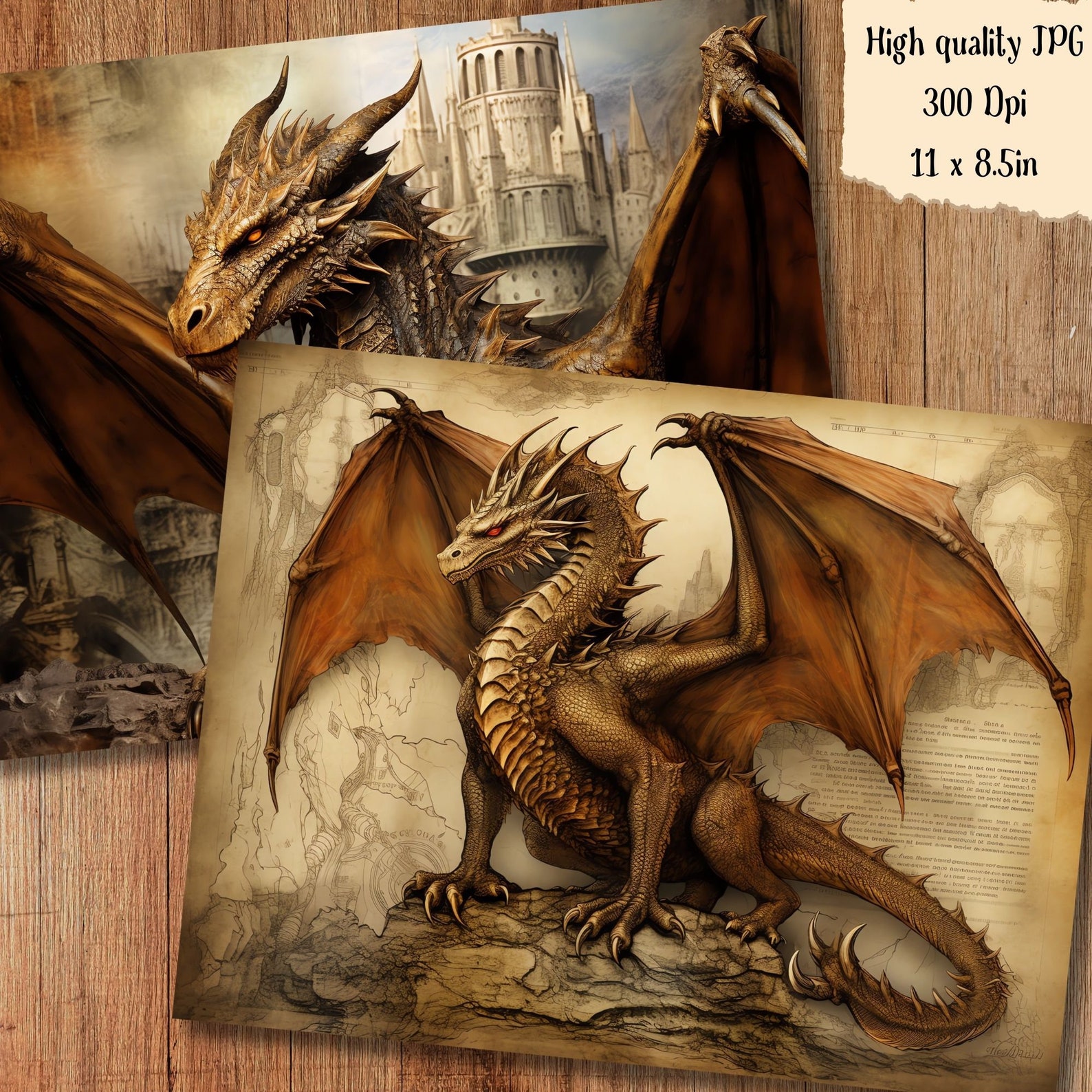 Gold Dragon Paper Junk Journal Kit Magical Dragon Scrapbook Paper ...