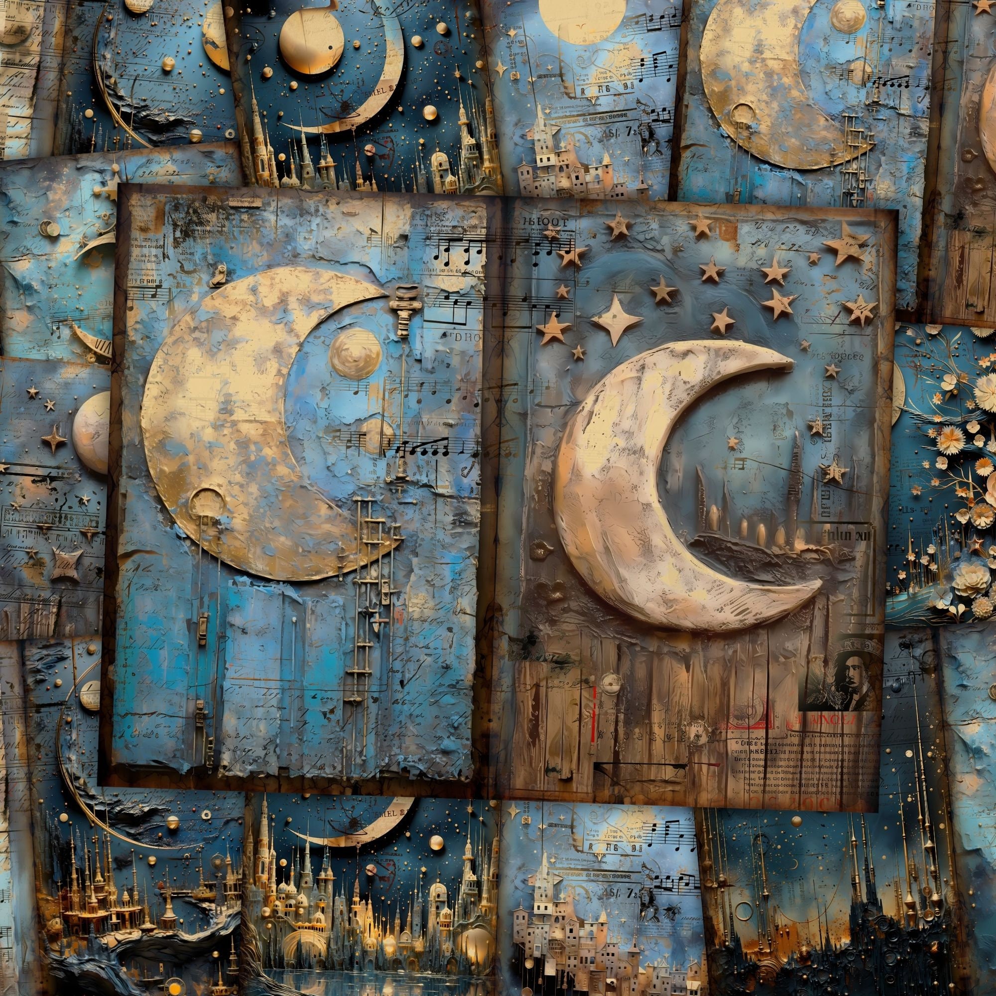 Night Sky Moon Junk Journal Kit Vintage Grunge Grungy Journal - Etsy