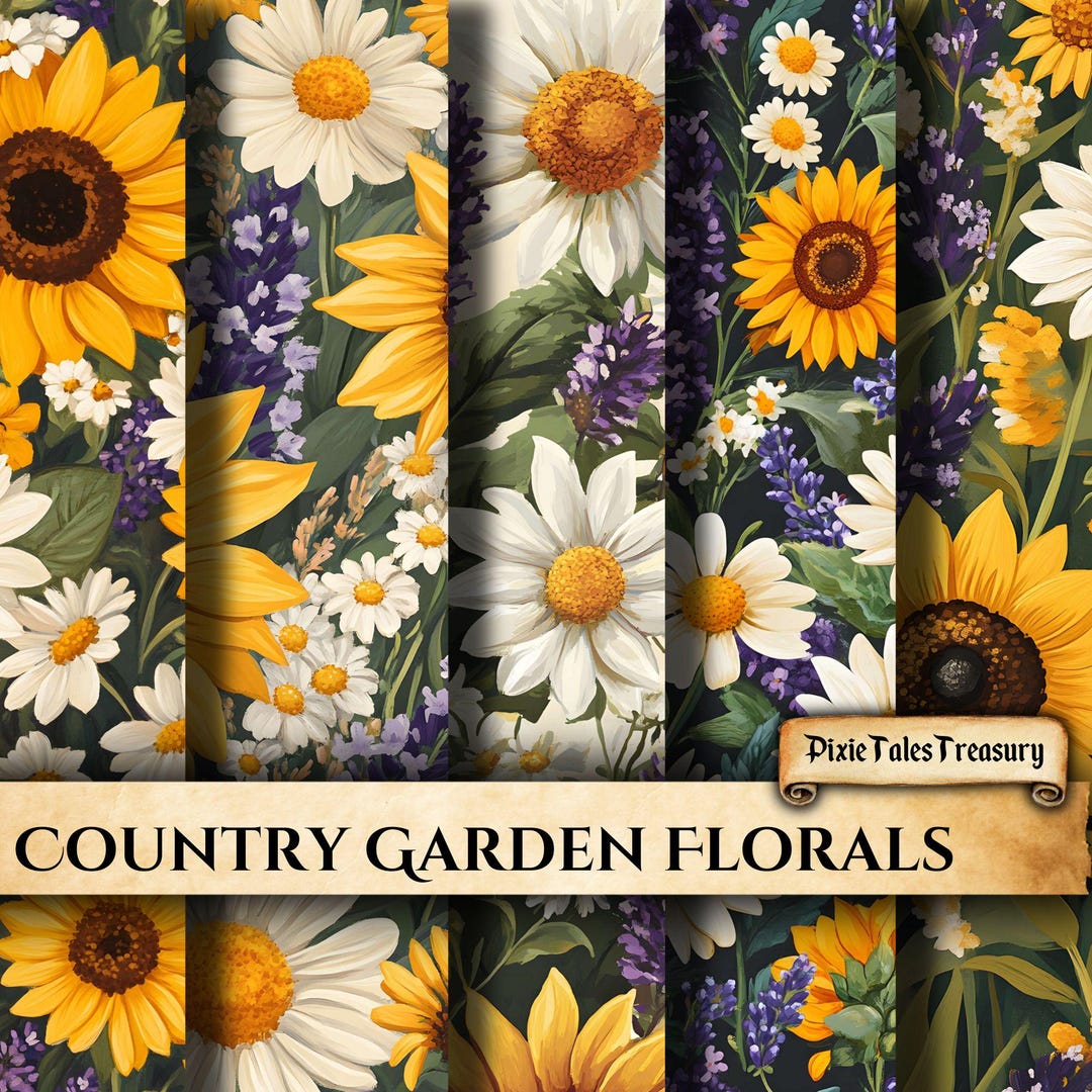 Country Garden Floral Paper, Rustic Sunflower Daisy Scrapbook Junk ...