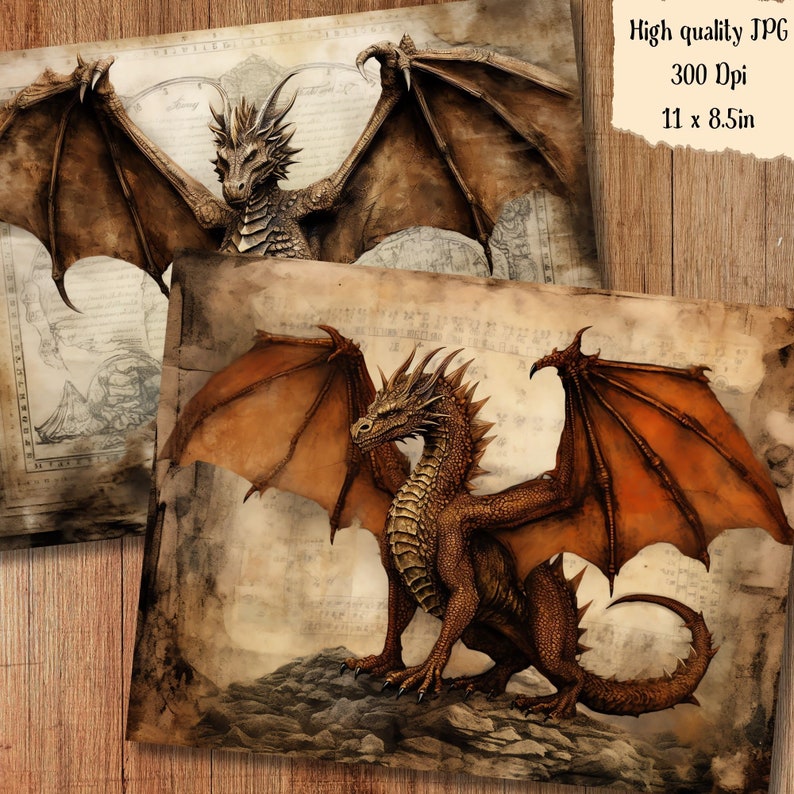 Vintage Dragon Paper Junk Journal Kit Brown Dragon Scrapbook Paper ...