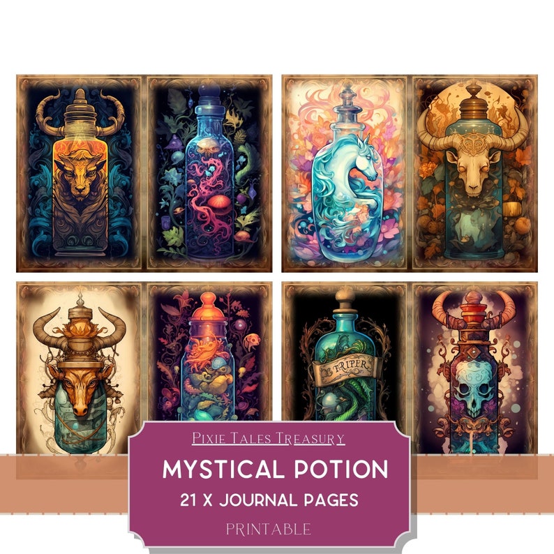 Mythology Potion Bottle Fantasy Junk Journal Kit Mythical Witchy Witch ...