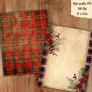 Vintage Christmas Plaid Pattern Collage Sheet Holiday Rustic Floral ...