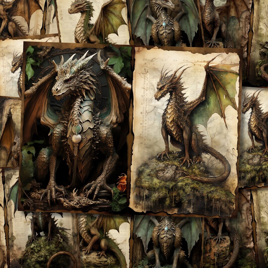 Forest Dragon Junk Journal Kit Paper Green Dragon Scrapbook Paper ...