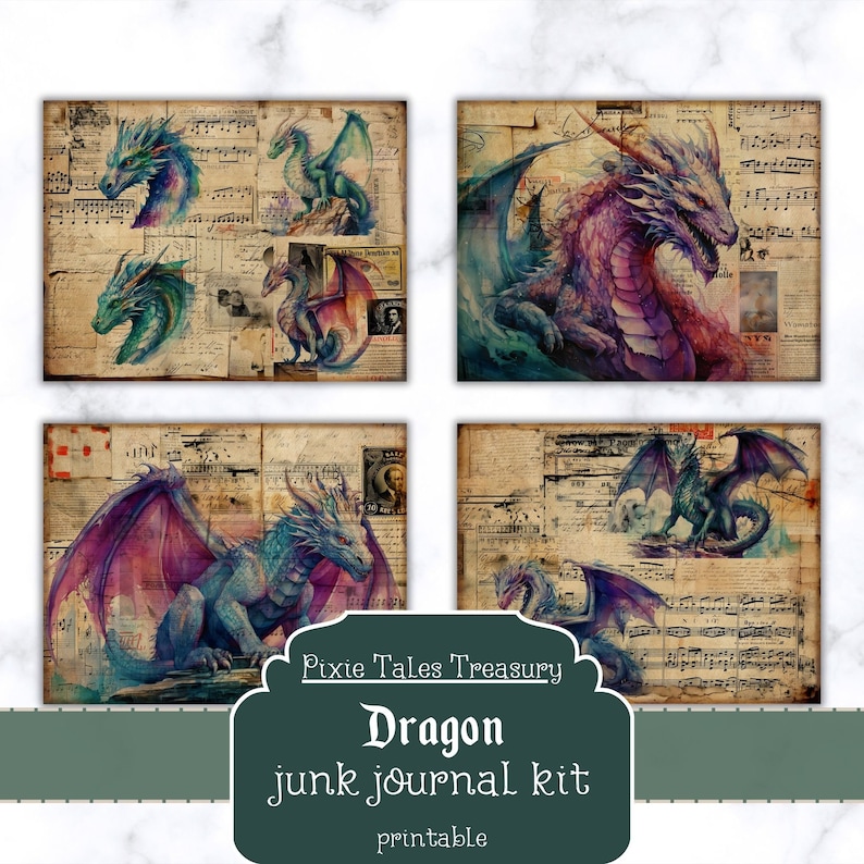 Dragon Junk Journal Kit Vintage Journal Papers Dragon Fantasy - Etsy