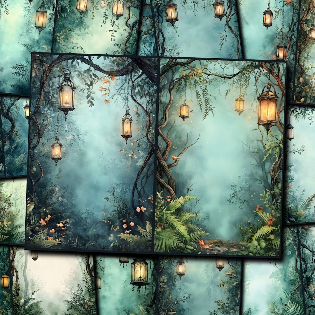 Dreamy Forest Border Pages, Mystical Watercolor Junk Journal Paper ...