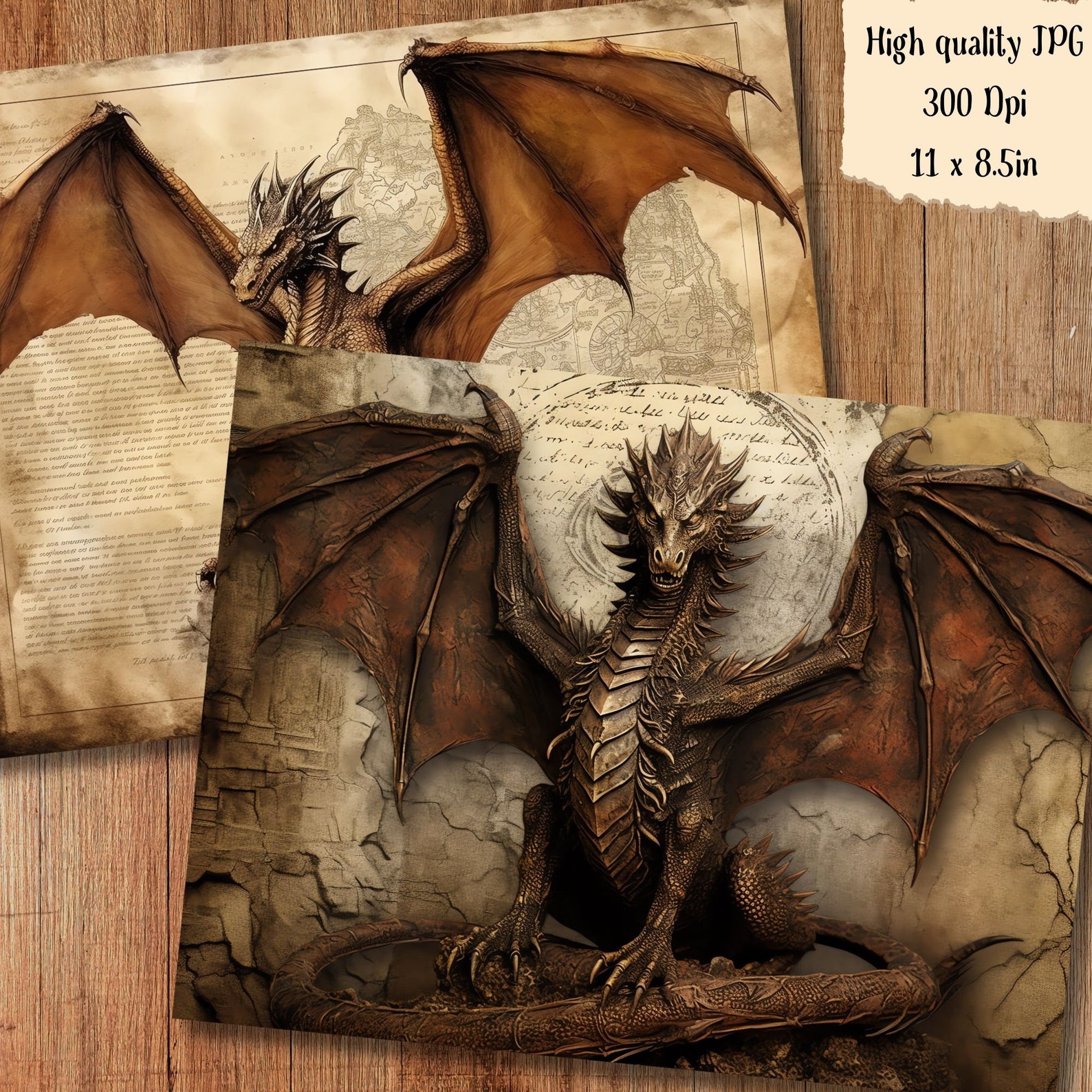 Vintage Dragon Paper Junk Journal Kit Brown Dragon Scrapbook Paper ...