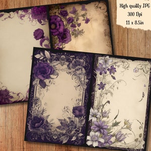 Dark Witchy Floral Junk Journal Pages Vintage Goth Purple Fantasy ...