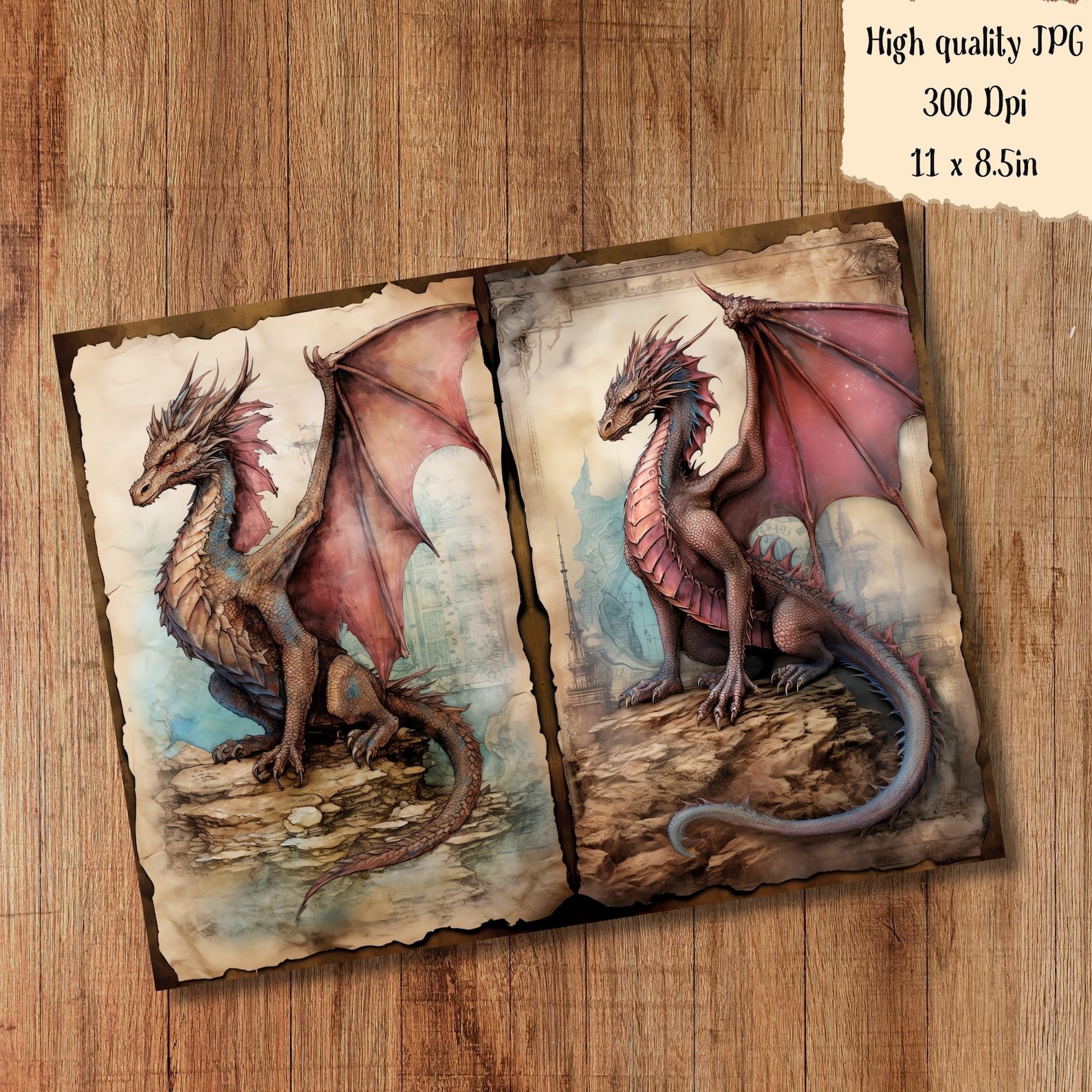 Dragon Junk Journal Kit Paper Fantasy Dragon Scrapbook Paper Journaling ...