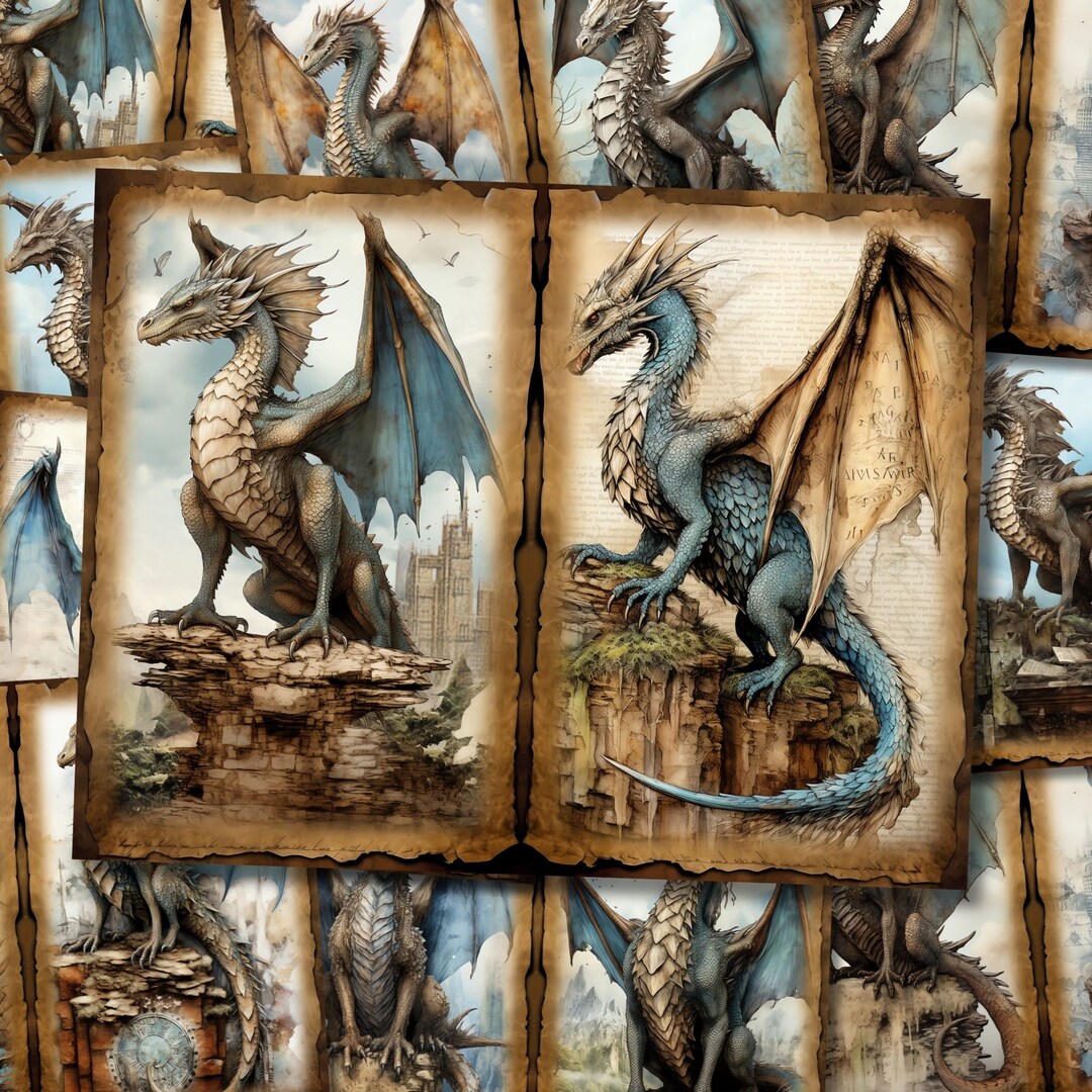 Sky Dragon Junk Journal Kit Paper Blue Dragon Scrapbook Paper ...