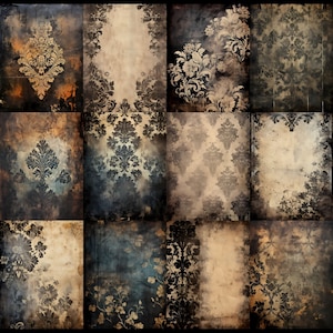 Dark Damask Background Paper Junk Journal Kit Decorative Collage Sheet ...