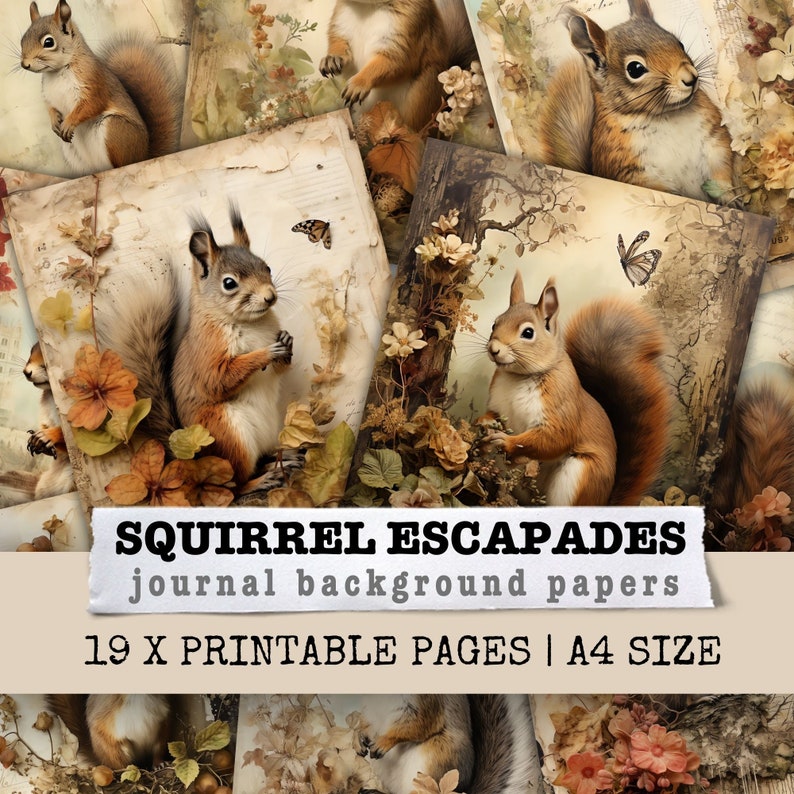 Squirrel Escapades Junk Journal Kit Fantasy Enchanted Forest Collage ...