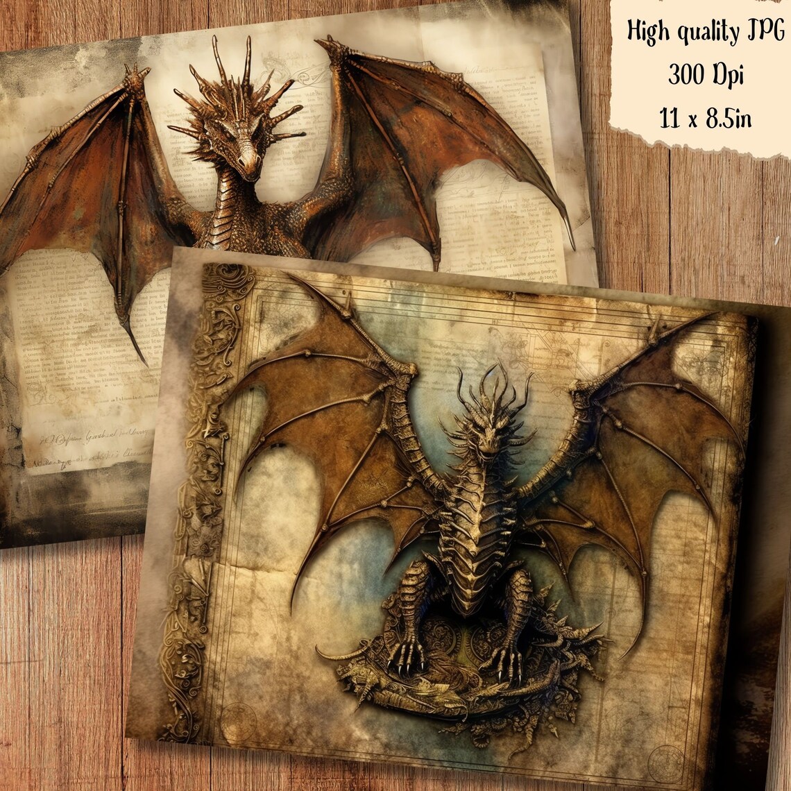 Vintage Dragon Paper Junk Journal Kit Brown Dragon Scrapbook Paper ...