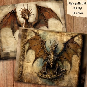 Vintage Dragon Paper Junk Journal Kit Brown Dragon Scrapbook Paper ...