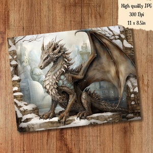 Snow Dragon Sheet Paper Junk Journal Kit White Ice Dragon Scrapbook ...