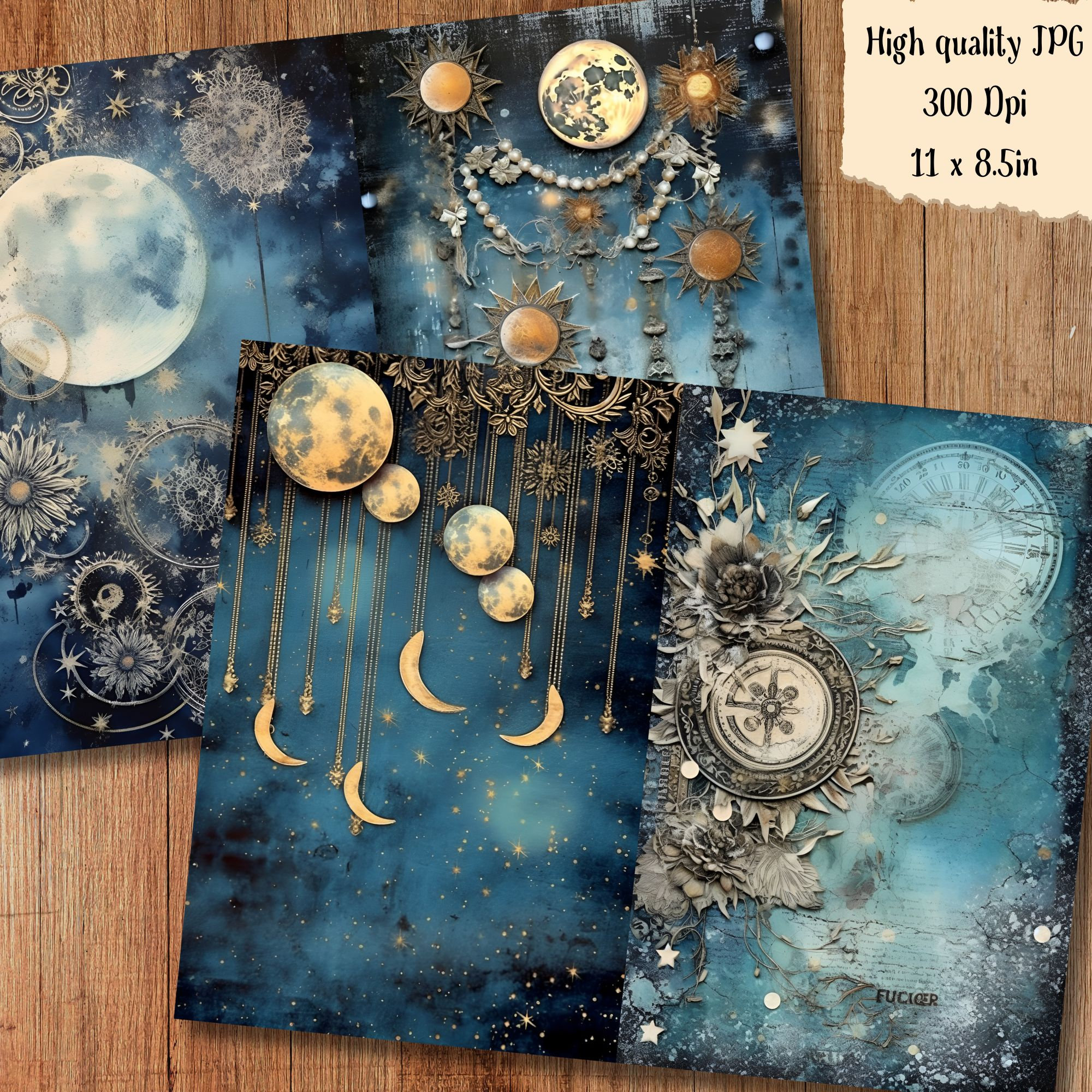 Celestial Moon Grunge Junk Journal Page Whimsical Fantasy Moonlight ...