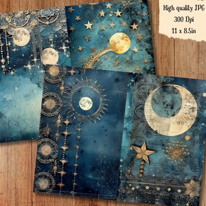 Celestial Moon Grunge Junk Journal Page Whimsical Fantasy Moonlight ...