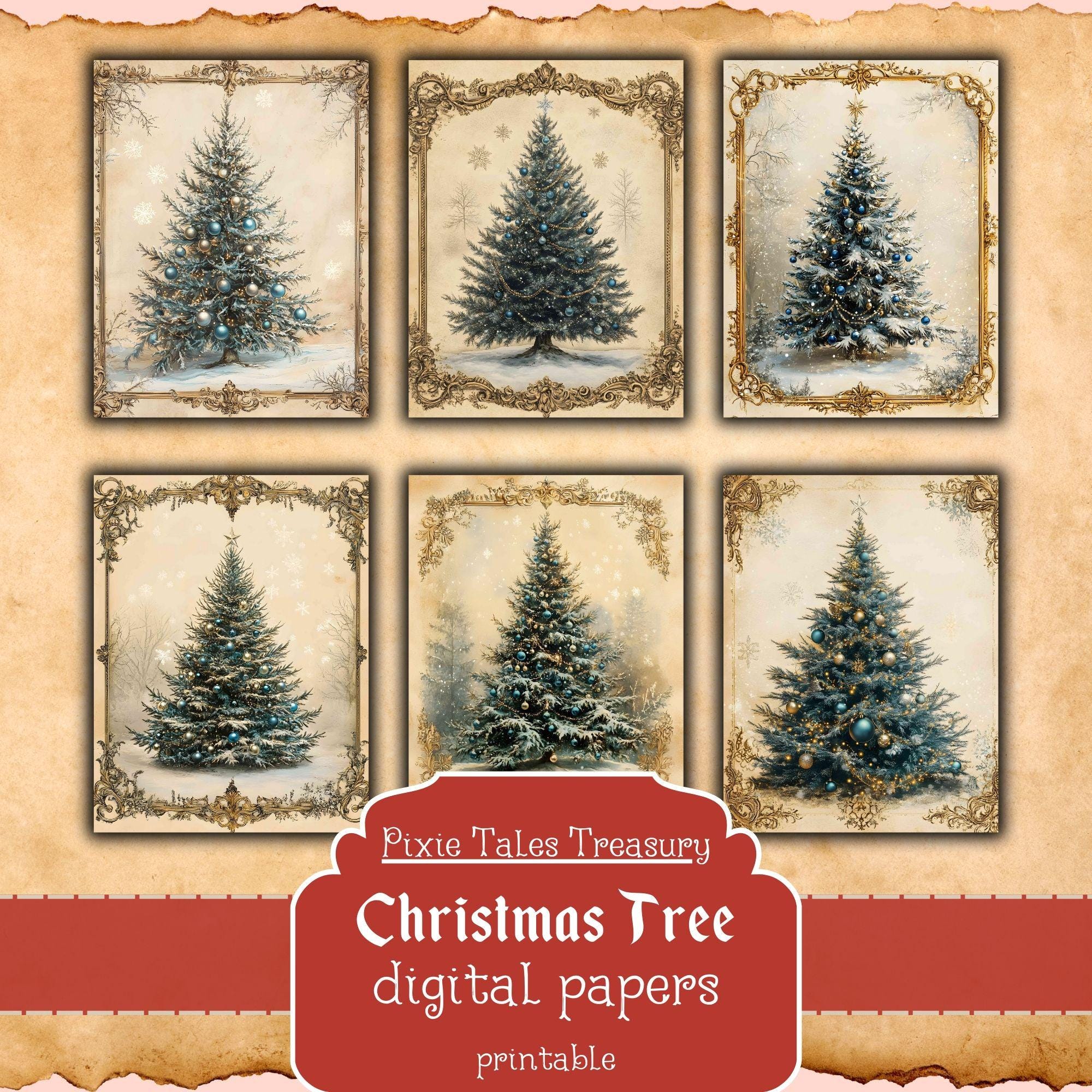 Christmas Tree Silver Paper, 8.5" X 11", Winter Junk Journal Digital ...