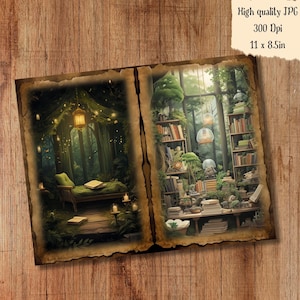 Forest Book Lover Junk Journal Kit Librarian Magic Library Collage ...