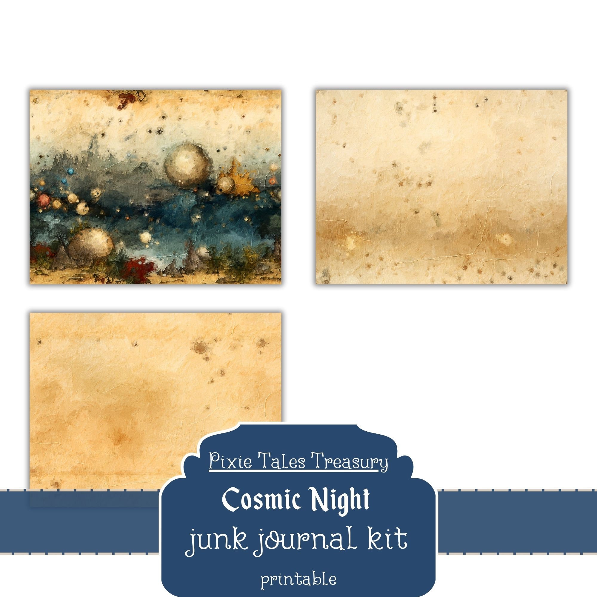 Cosmic Night Fantasy Junk Journal Kit Textured Mixed Media Starry Night ...