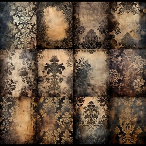 Dark Damask Background Paper Junk Journal Kit Decorative Collage Sheet ...