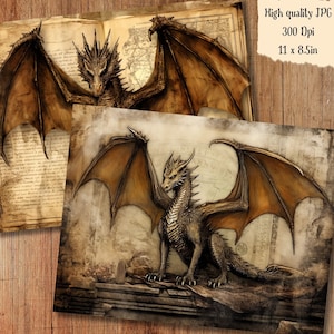 Vintage Dragon Paper Junk Journal Kit Brown Dragon Scrapbook Paper ...