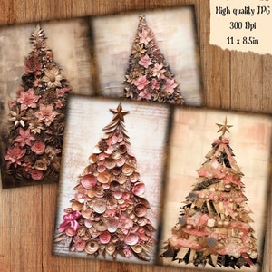 Vintage Pink Christmas Tree Junk Journal Kit Mixed Media Floral Paper ...