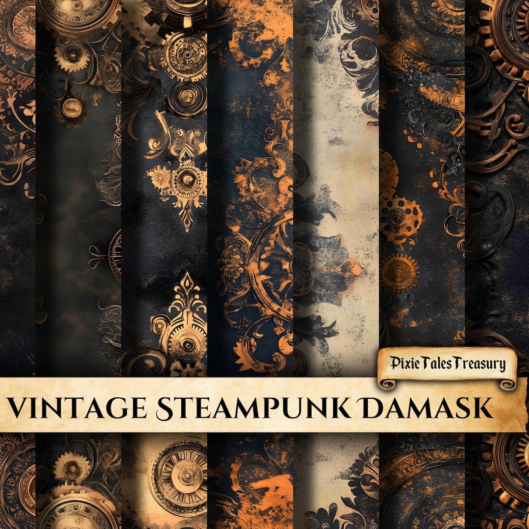 Vintage Steampunk Damask Paper, Vintage Mechanical Scrapbook Paper for ...