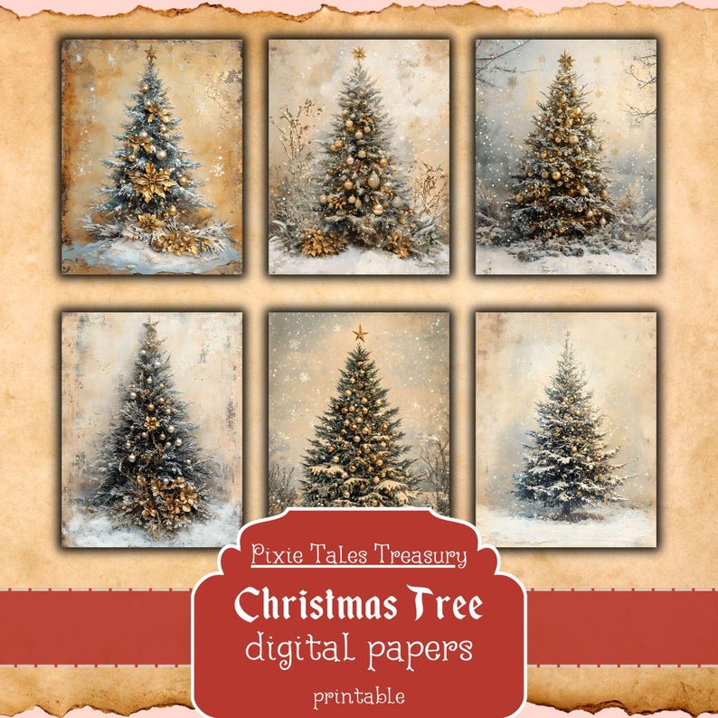 Christmas Tree Gold Paper, 8.5" X 11", Winter Junk Journal Digital Kit ...