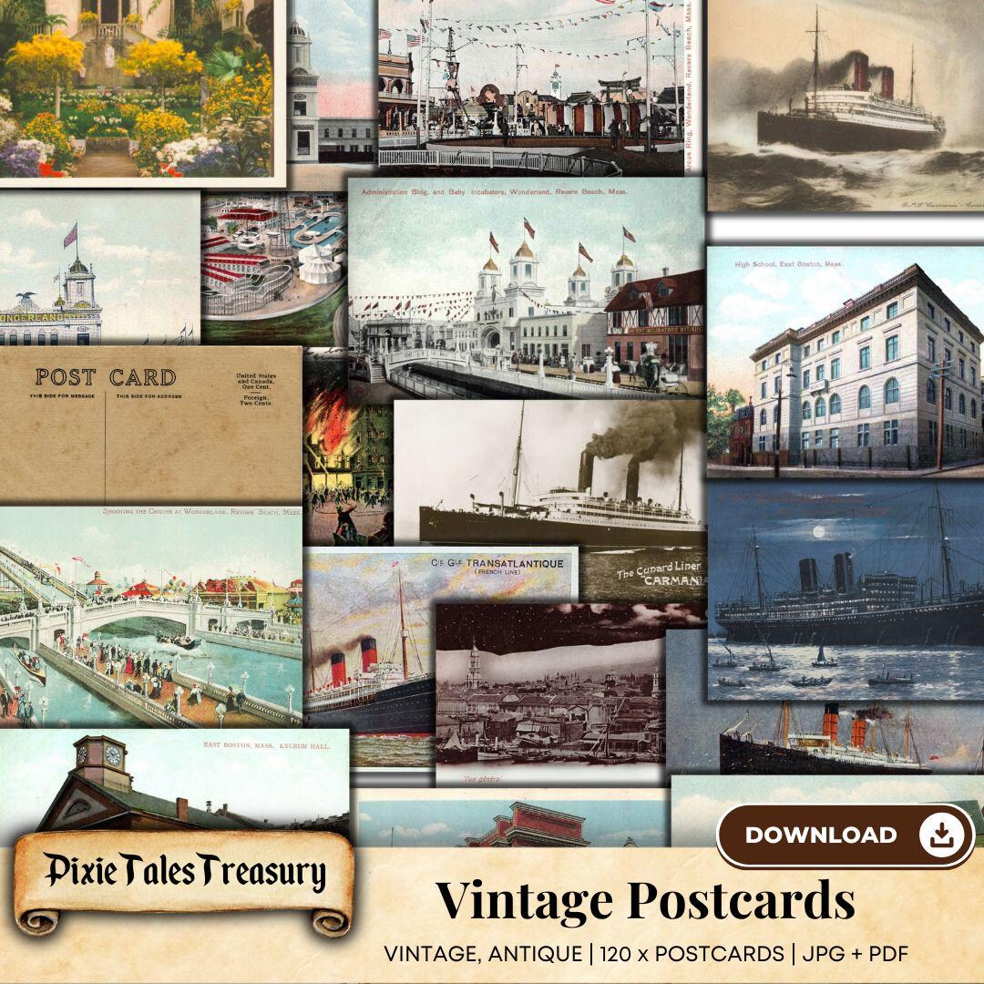 Antique Old Postcard Collection, Vintage Paper Ephemera Printables ...