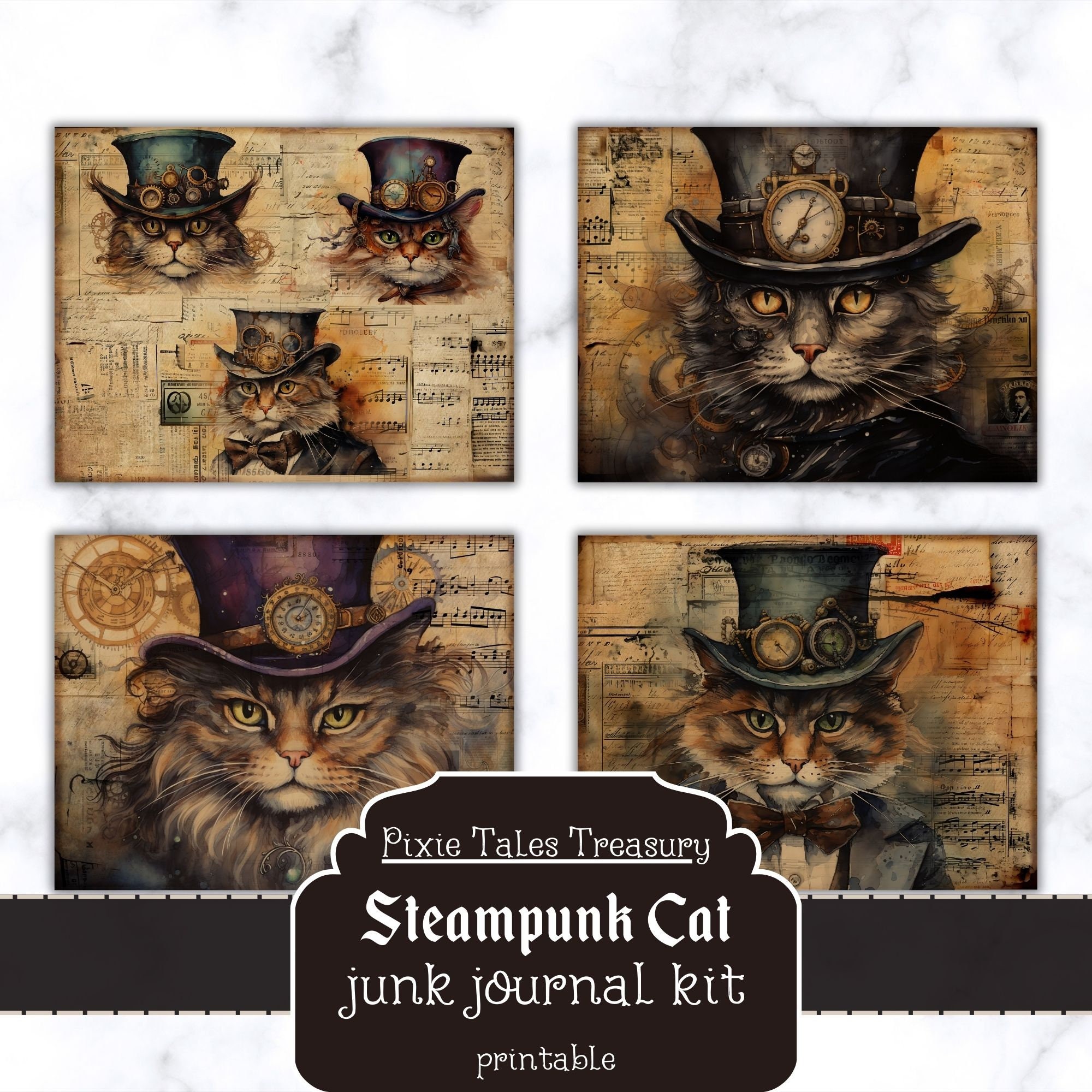 Victorian Steampunk Junk Journal Kit Vintage Cat Journal Papers Junk ...