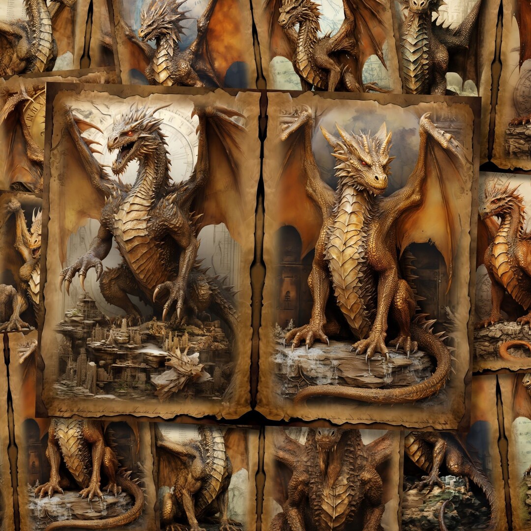 Gold Dragon Junk Journal Kit Paper Fantasy Dragon Scrapbook Paper ...