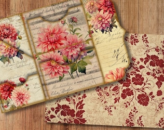 Shabby Rose Trifold Folio Junkjournal Kit Vintage Diy Mini Folio Junk 
