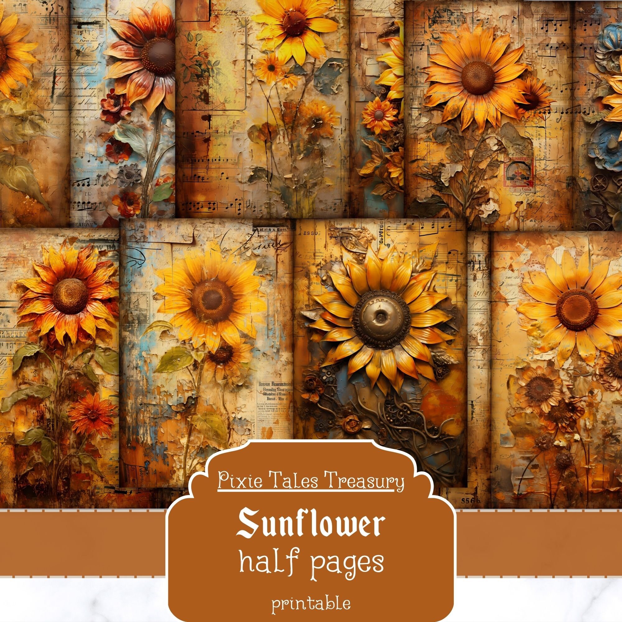 Sunflower Vintage Junk Journal Kit Summer Journal Papers Half - Etsy